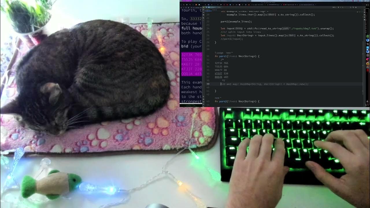 AdventOfCode 2023 Day 7 [Rust][Github Copilot][KittyCat] - YouTube