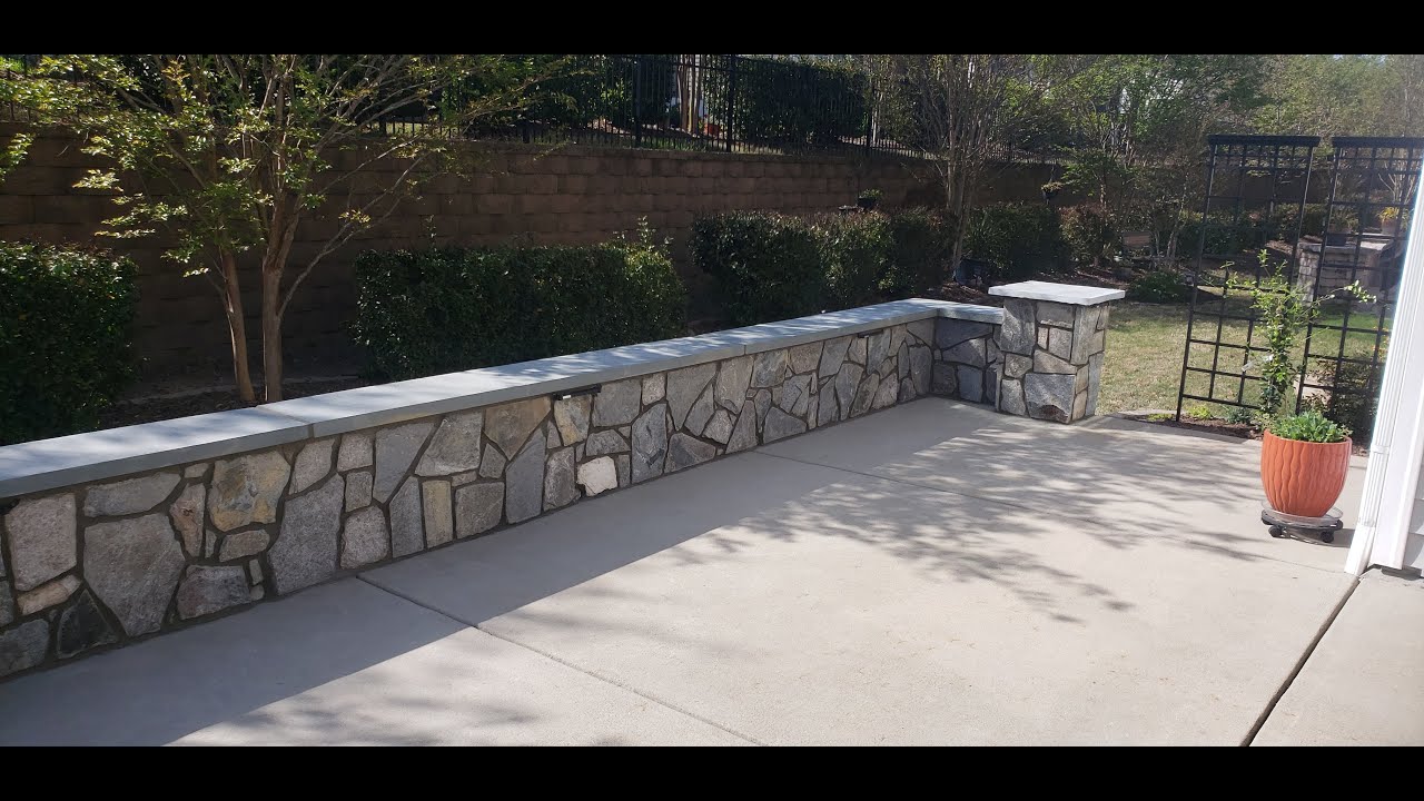 Custom Natural Stone Seating Wall, Columns and Lighting - old ...