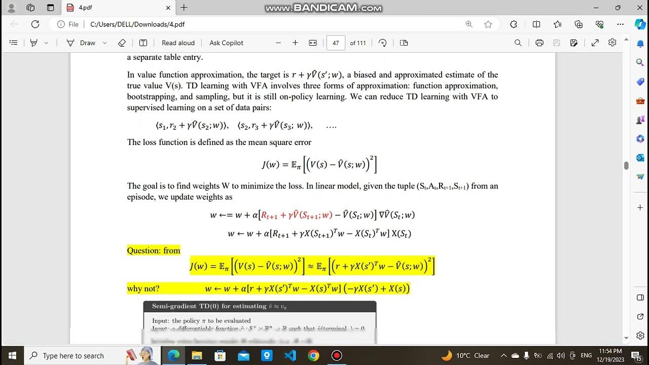 TD learning with linear value function approximation - YouTube