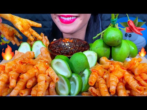 ASMR SPICY CHICKEN FEET, EXTREME SOUR MANGO, SPICY SHRIMP PASTE MASSIVE Eating Sounds
