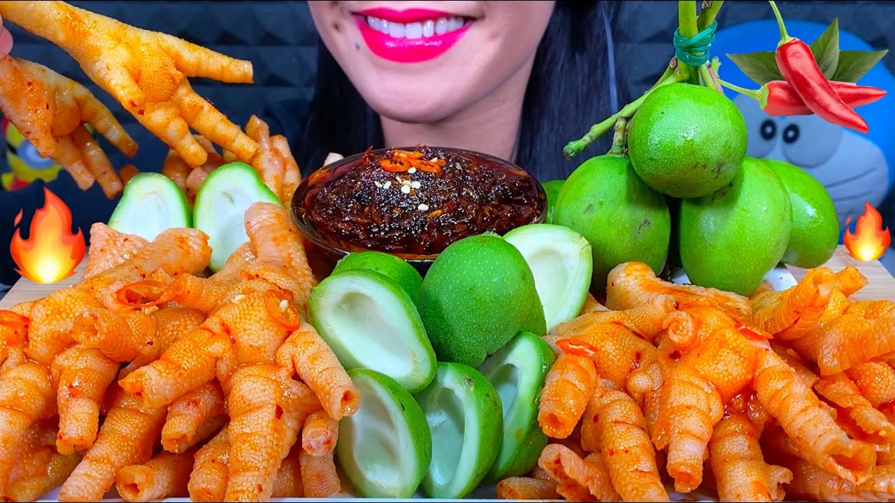 ASMR SPICY CHICKEN FEET, EXTREME SOUR MANGO, SPICY SHRIMP PASTE MASSIVE ...