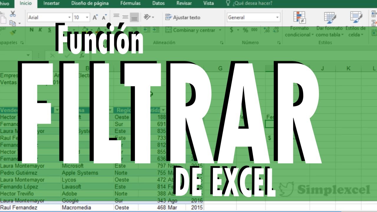 Función Filtrar en Excel - #Simplexcel #Videotutorial - YouTube