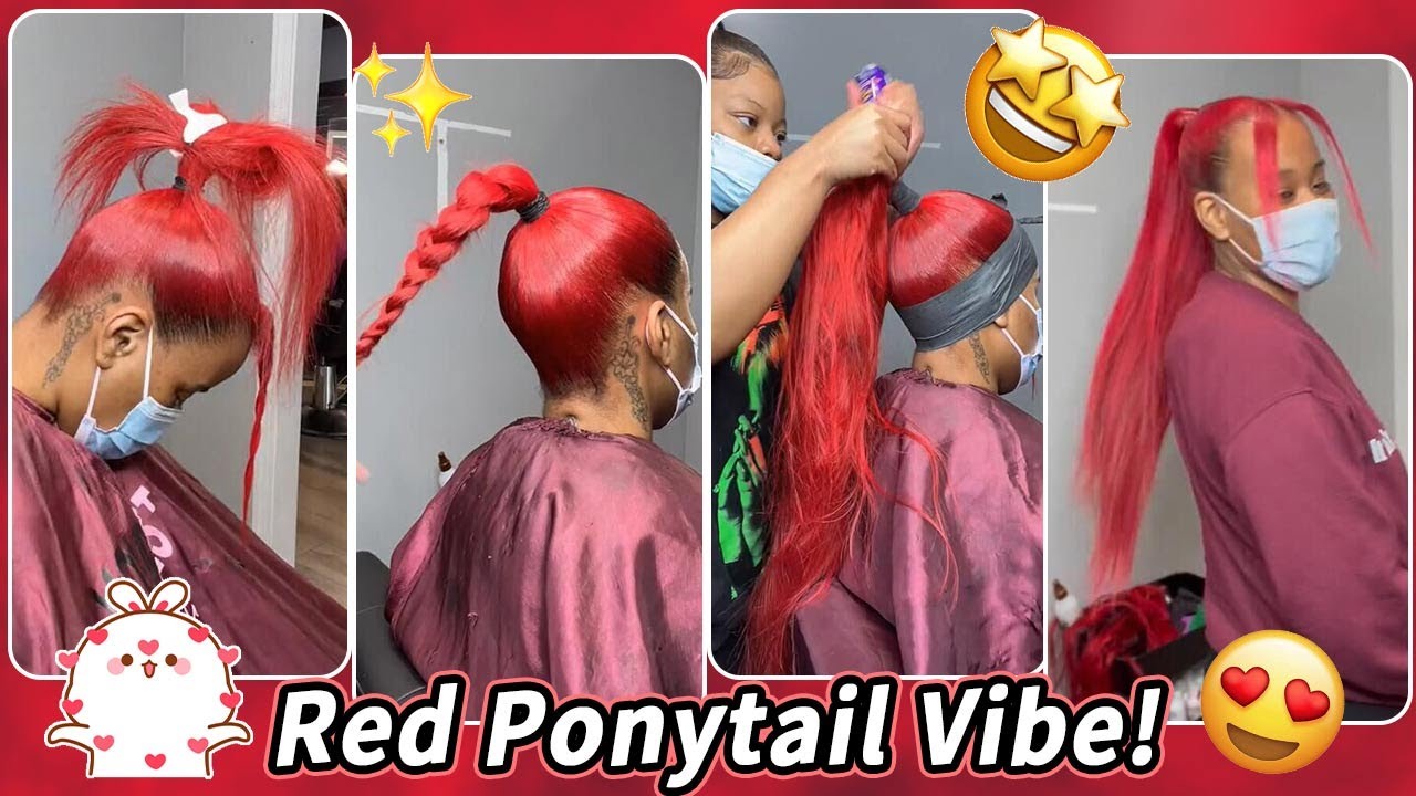 🌶️New Extend High Ponytail | Chili Red Hair | Sleek Hair Weave On Short ...