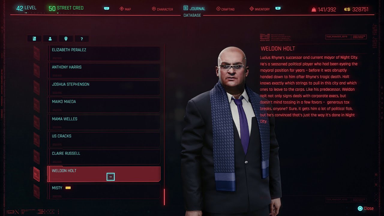 Cyberpunk 2077 - Databank Story Characters: Weldon Holt and Misty Text ...
