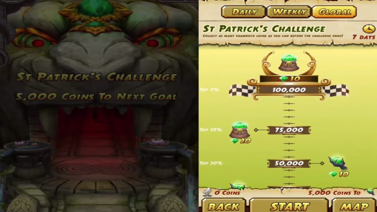 Temple Run 2 ST Patrick's Challenge New Global Challenge - YouTube