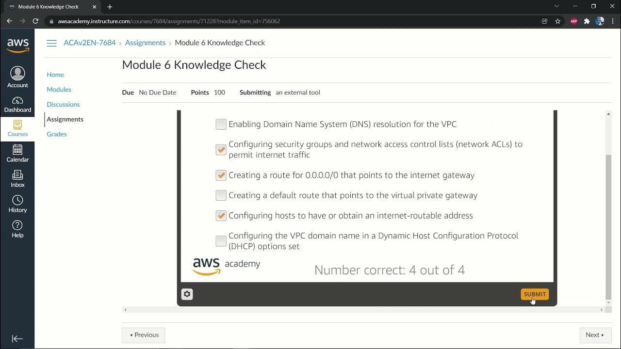 ACAv2EN-7684 AWS Instructure - AWS Academy Cloud Architecting - Module 6 Knowledge Check ...