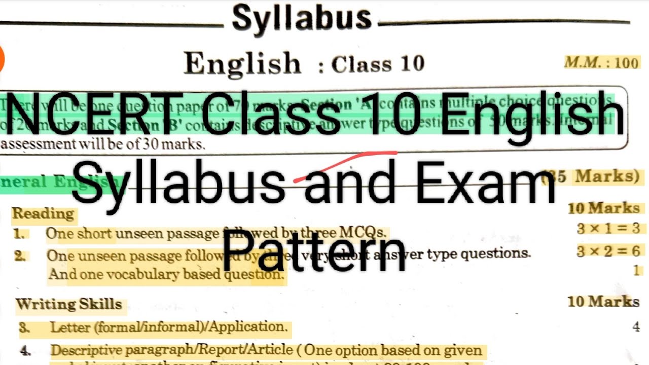 NCERT Class 10 English Syllabus and Exam Pattern - YouTube