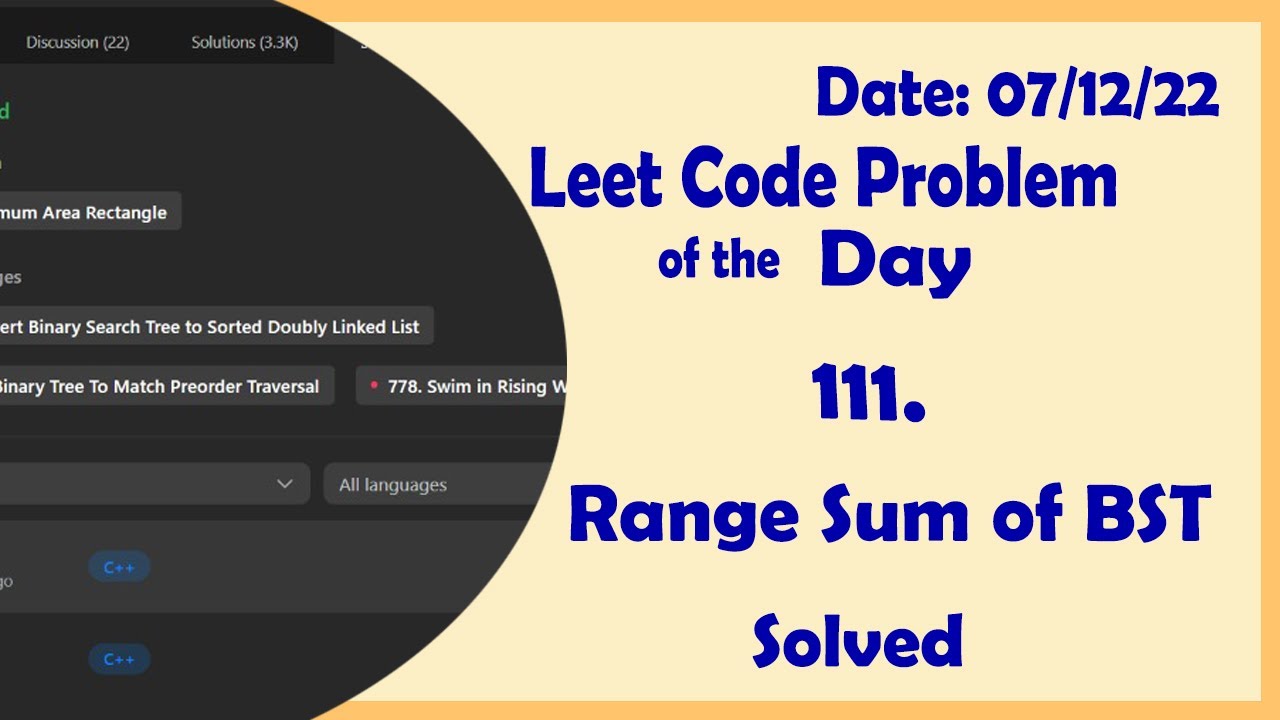 938 Range Sum Of Bst Leetcode Daily Challenge Youtube