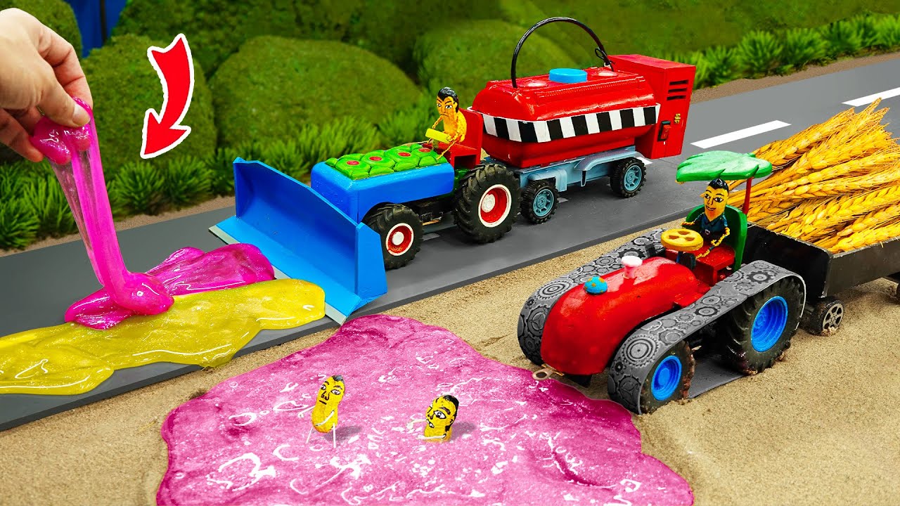 Diy tractor mini Bulldozer Cleaning Slime Road | diy Crawler Wheel ...