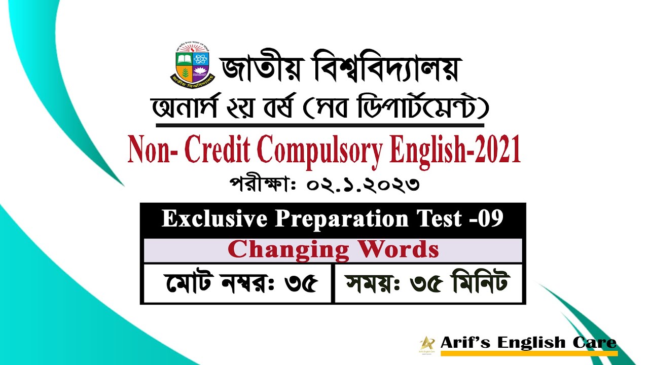 Exclusive Preparation Test-09-Topic: Changing Words:Honours 2nd year ...