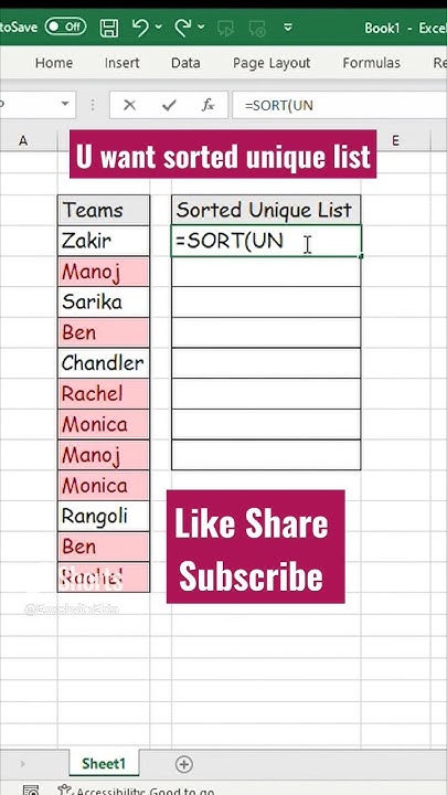 SORTED UNIQUE LIST IN EXCEL #excel #shortsfeed#shorts - YouTube