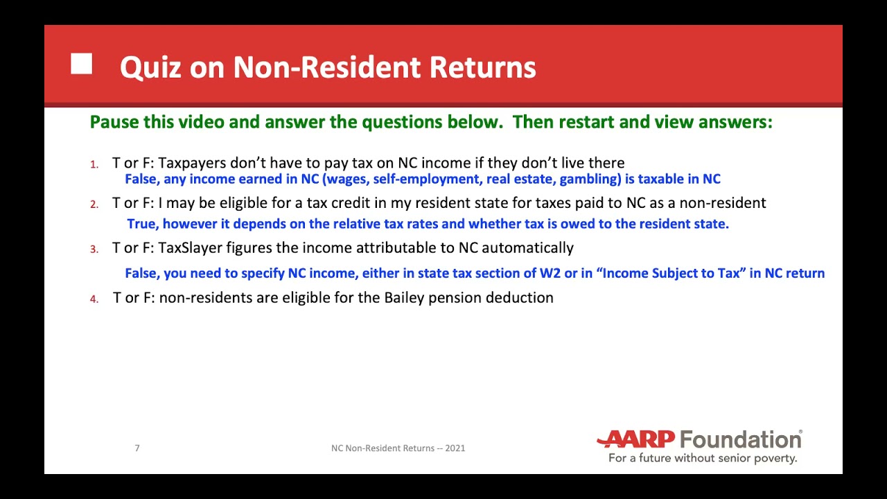 AARP North Carolina State Tax Preparation Presentation #2 (Non-Resident ...