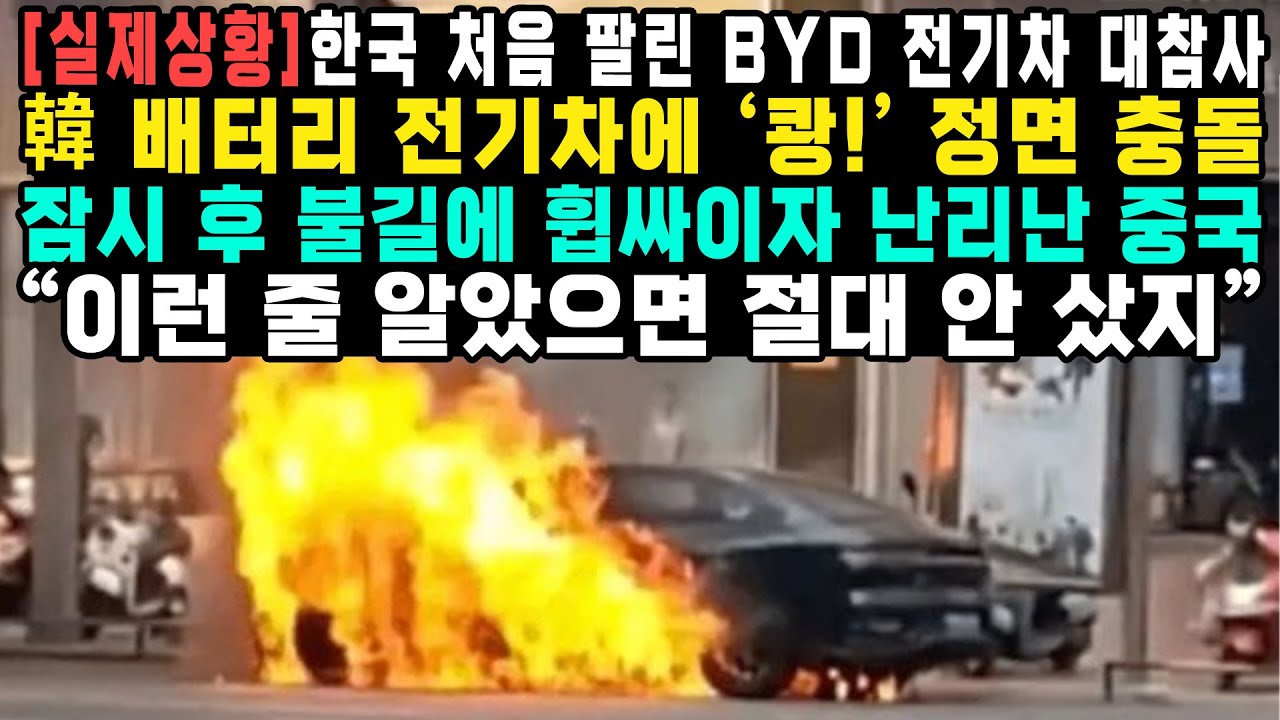 실제상황 한국 처음 팔린 Byd 전기차 대참사韓 배터리 전기차에 ‘쾅 정면 충돌 잠시 후 불길에 휩싸이자 난리난 중국