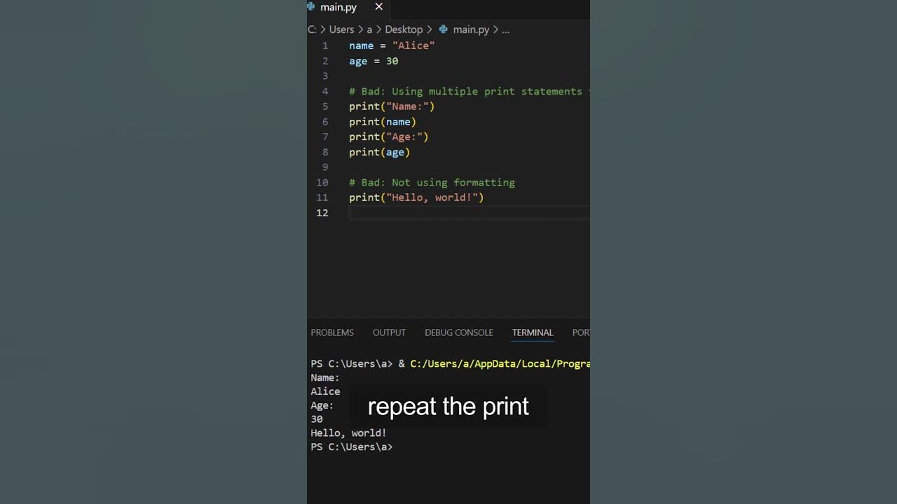 Python Mistake To Avoid Using Print Statements Pythontips Codingbasics Cleancode Fstrings
