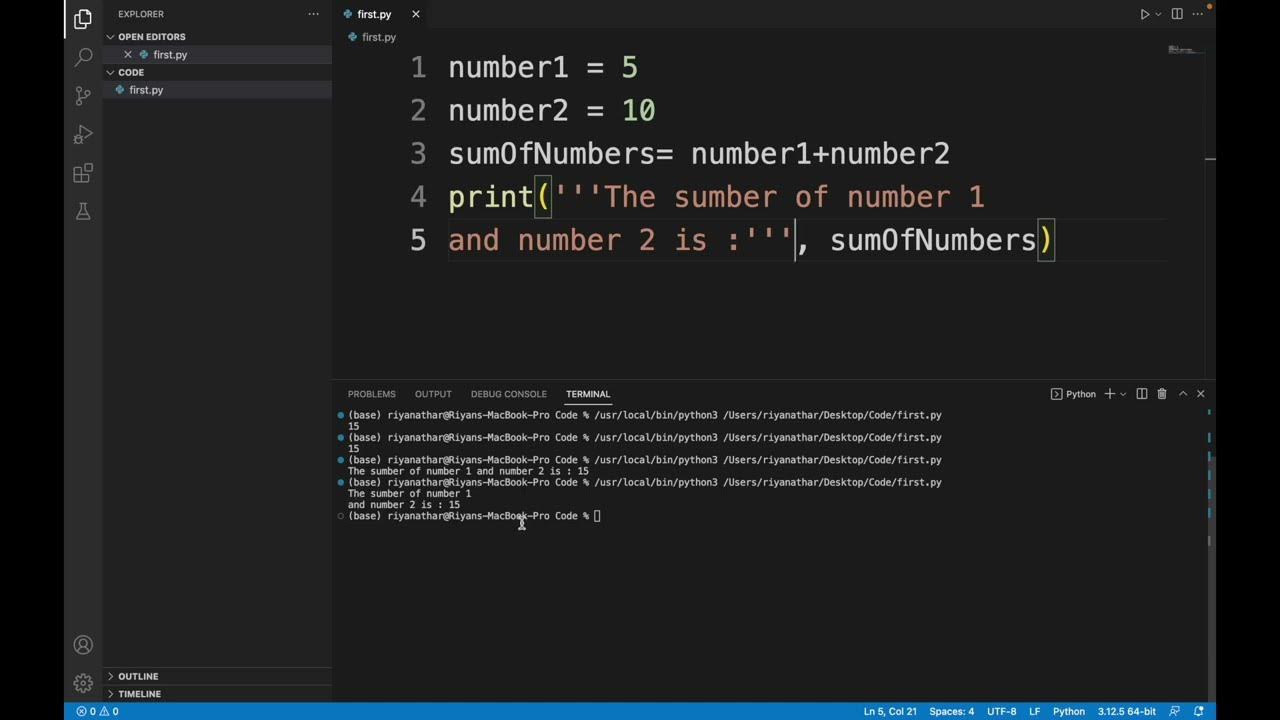 19 | Arithmetic Operators in Python | Examples on Visual Studio Code | Python Learning - YouTube