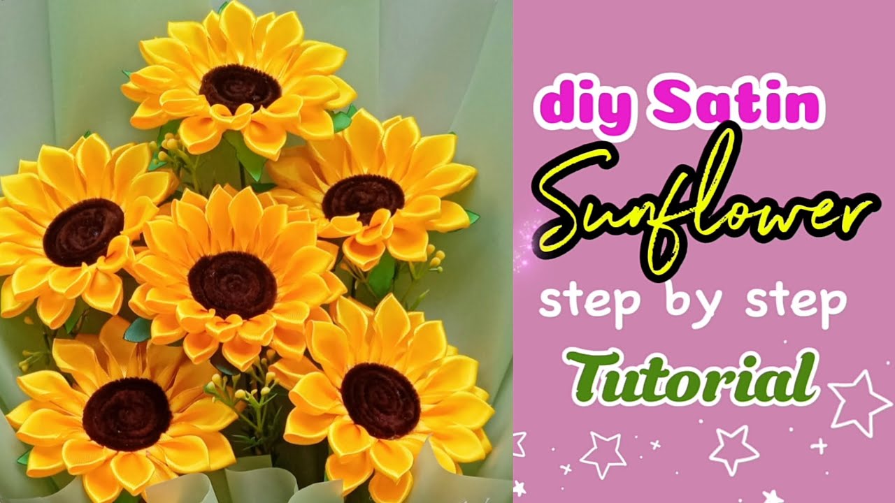 diy satin ribbon SUNFLOWER step by step Tutorial - YouTube