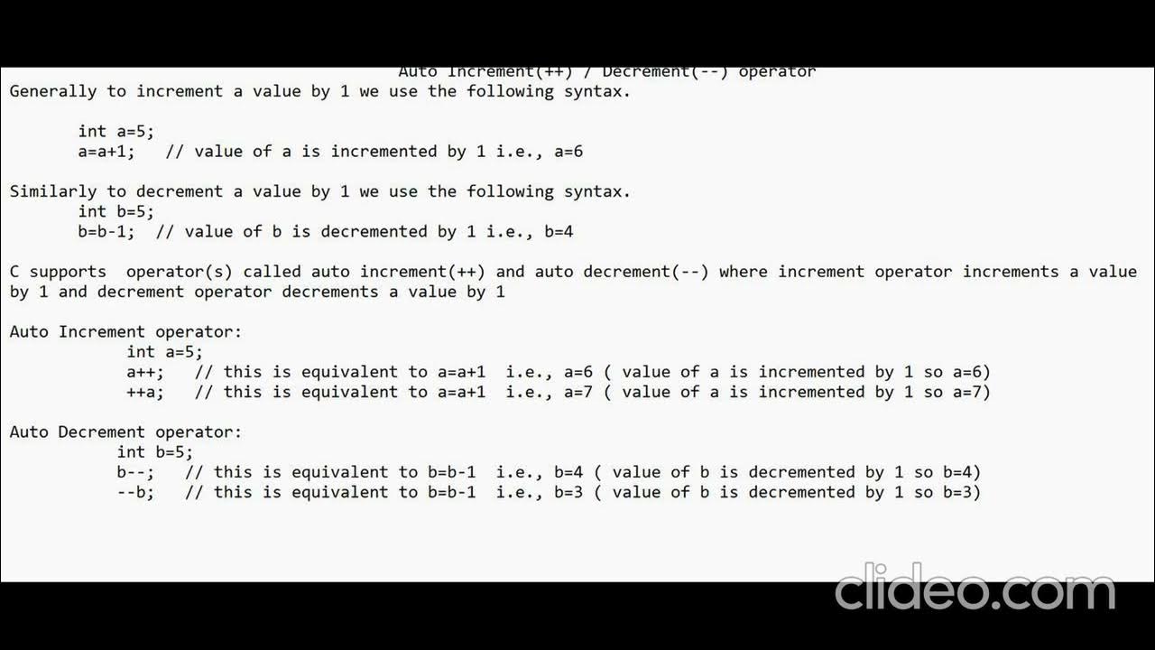Auto Increment/ Auto Decrement Operators in C #prefix operators #postfix operators in C - YouTube
