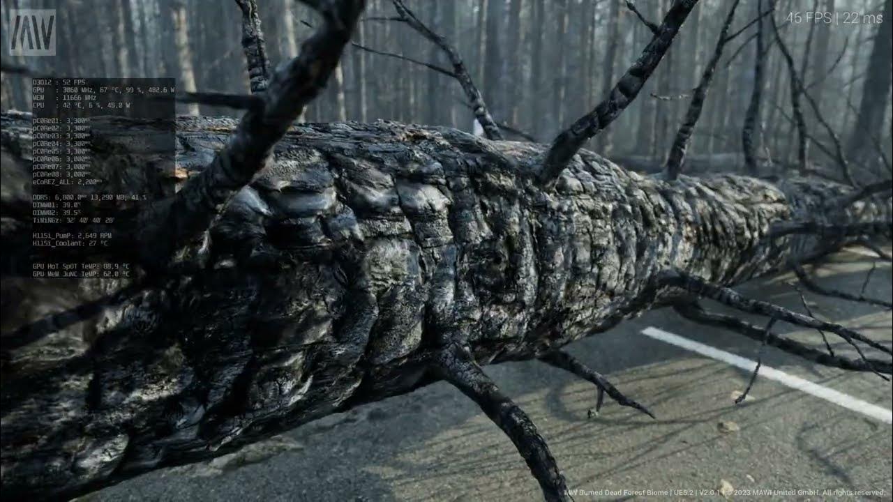 Unreal Engine 5.2 Burned Dead Forest Tech Demo - Various Settings / 13900K / RTX 4090 - YouTube