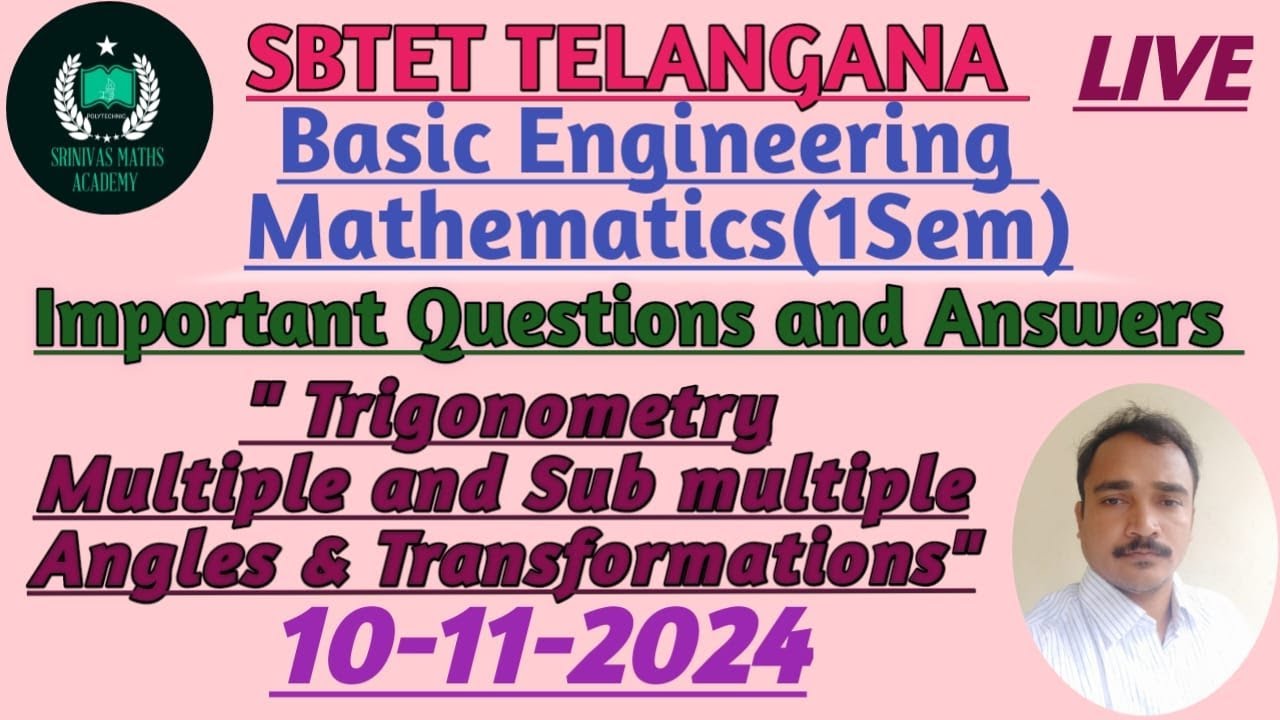Multiple and Sub multiple angles transformations|1 sem||Basic engineering maths@SRINIVAS MATHS ...
