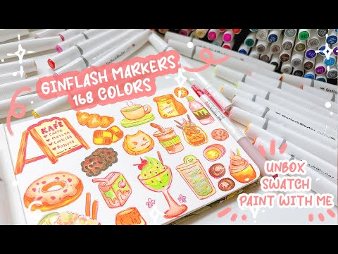 [ Unbox & Swatch ] 🎨 GinFlash | cheap Markers with 168 colors | Đập hộp ...