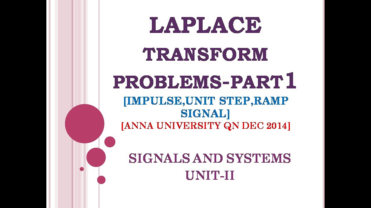 2.20 Laplace transform problem -1| Laplace transform of Unit impulse ...
