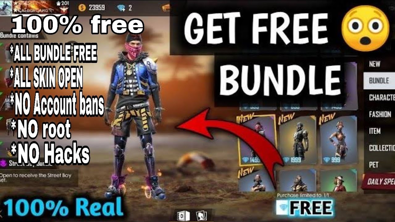 Free fire all bundle,cloths,gun skin 100% free || Free fire trick || by ...