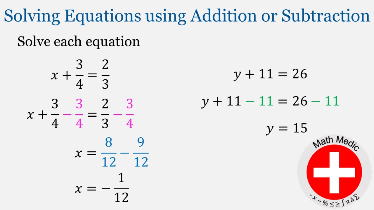 Solving Equations with Addition or Subtraction Round 2 (Intro Algebra ...