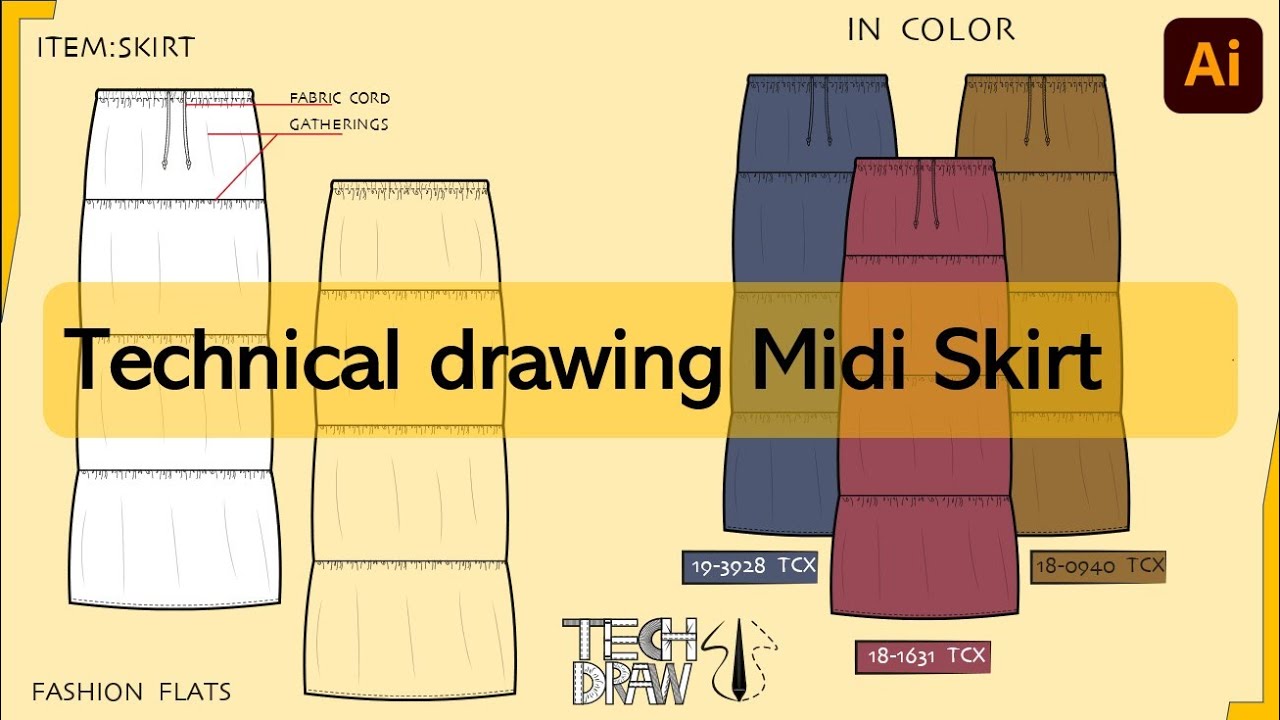 How to make a technical drawing/cad/flat sketch of a midi skirt on ...