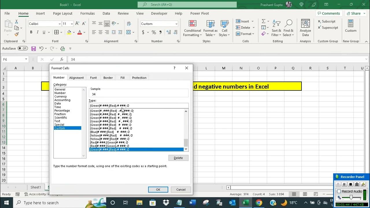 Do different color formatting for positive and negative numbers in Excel - YouTube