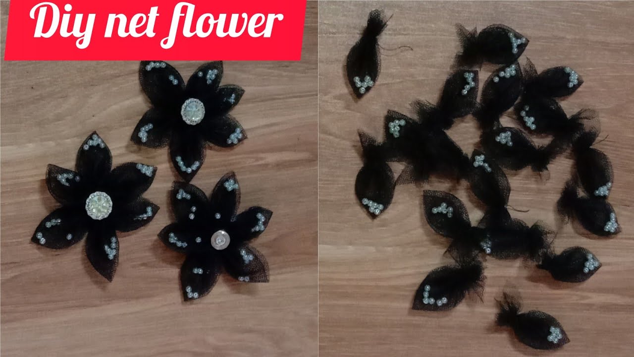 Diy flower making tutorial/how to make net flower for baby frock in 5 ...