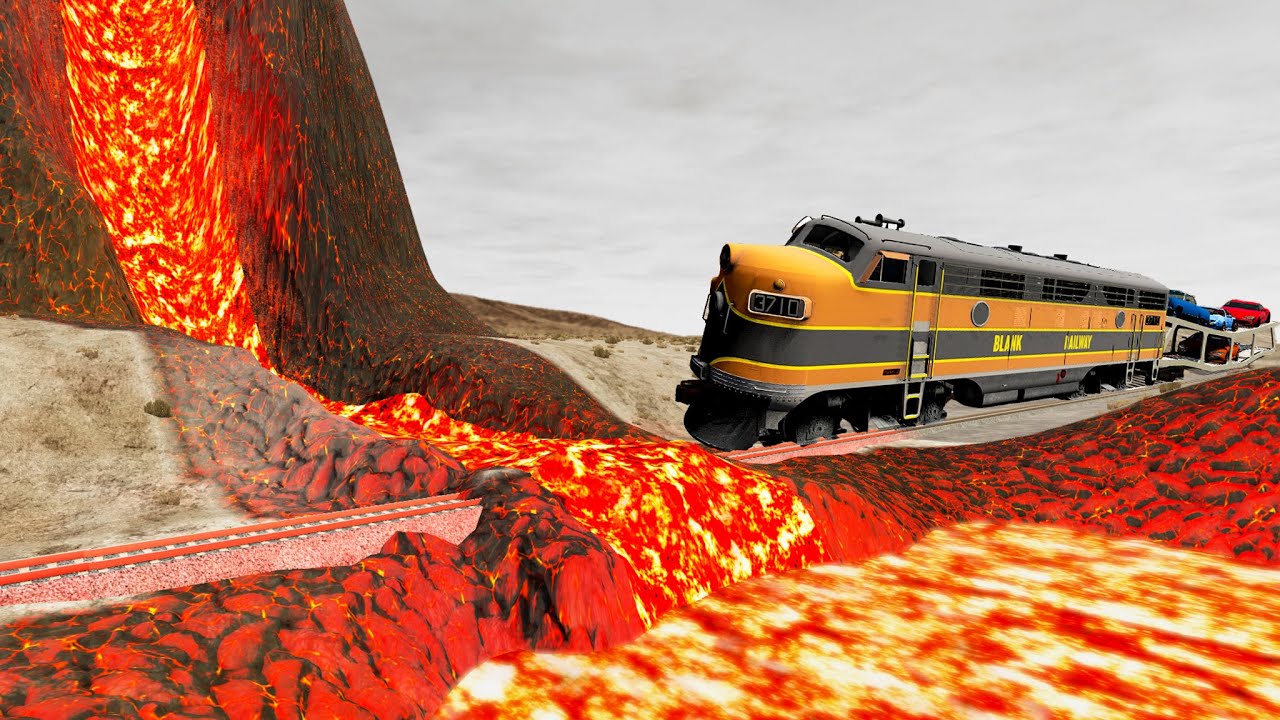 Train vs Lava Crosses Road and Rail Track #1 — BeamNG.Drive — Rescind ...