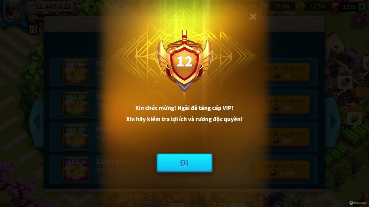 Sau 67 ngày bị game chơi thì mình đạt mốc vip 12... rise of kingdoms ...