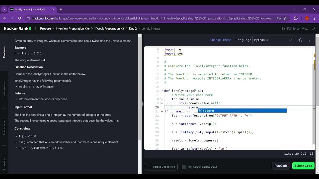 HackerRank Lonely Integer Solution in 1 Minute 🚀 - YouTube
