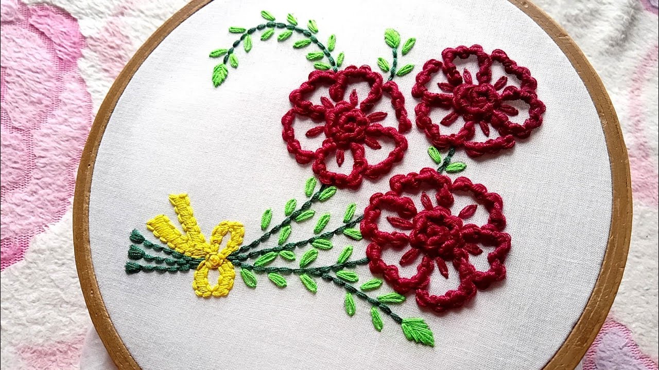 Hand Embroidery - Palestrina Stitch, Flower Bouquet Embroidery, Double ...