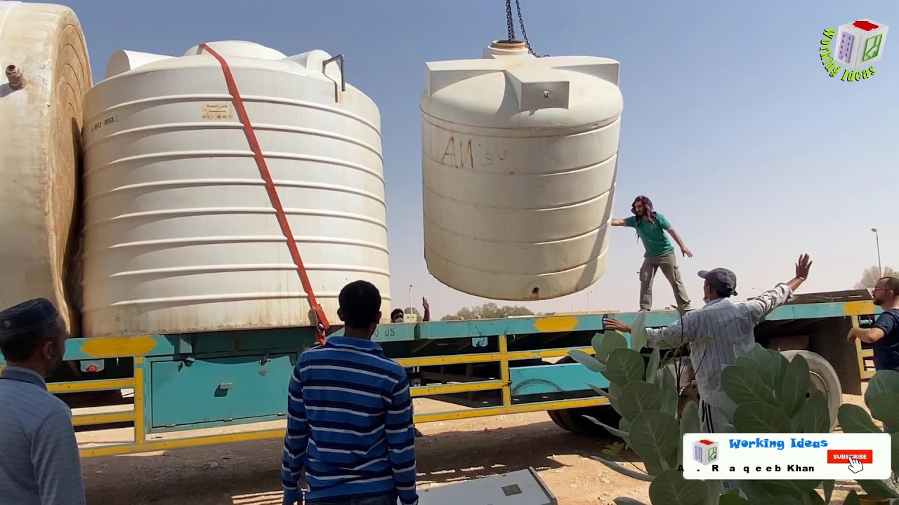 Loading Big Water Tanks on Trailer with Boom Truck [ 4K Video ] - YouTube