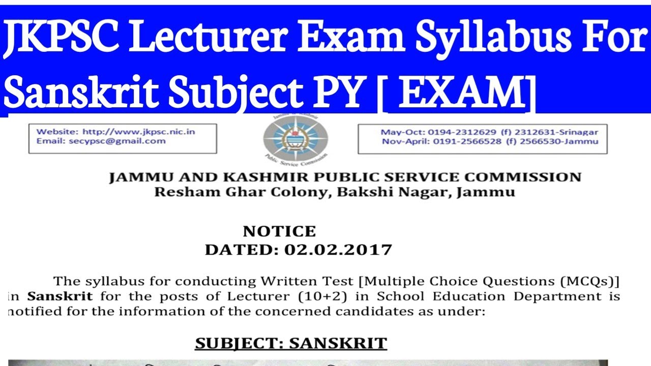 Jkpsc Syllabus For Lecturer 10+2 Sanskrit Subject || Start Your ...