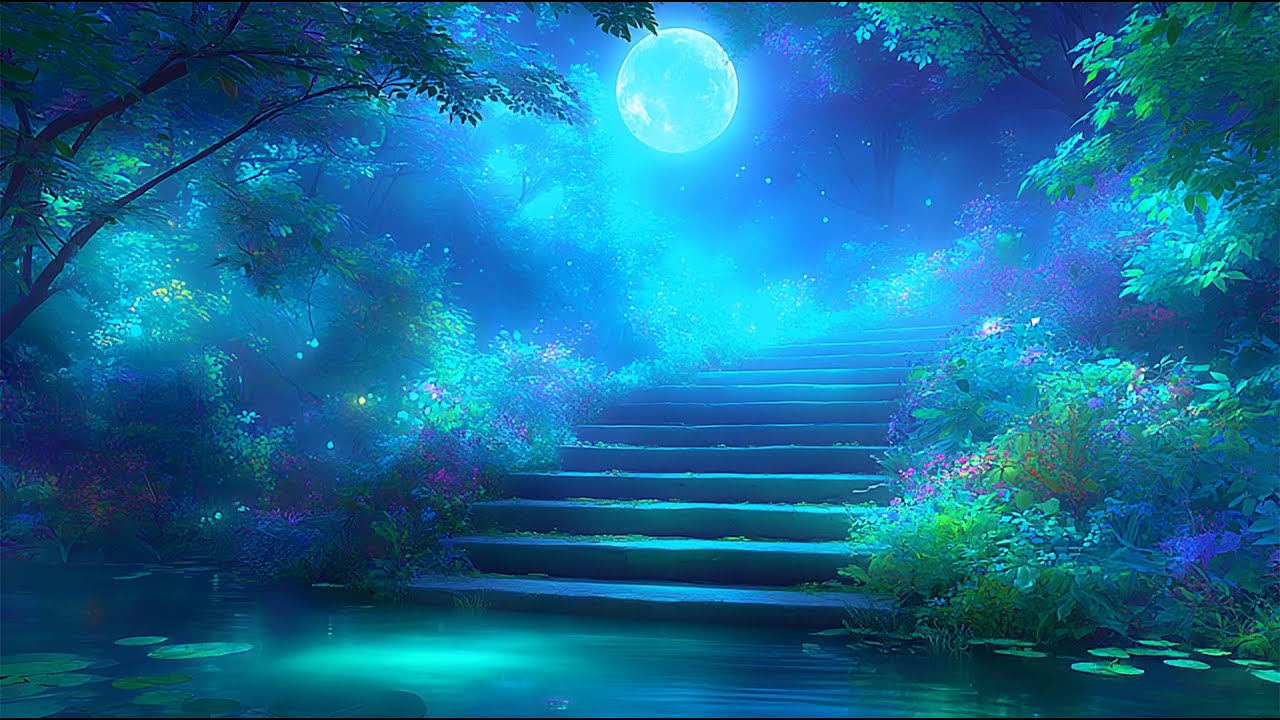 moonlit forest path color shifting lights deep sleep meditation ...