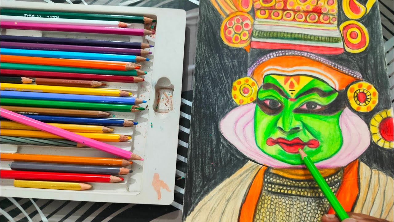 Kathakali Drawing | Traditional Indian Dance Art Sketch | Kalash ...