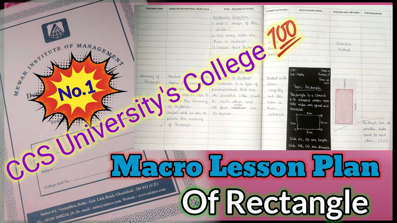 Macro lesson plan of Maths💯 । Lesson plan on Rectangle ।B.ed/ D.eld/BTC/ #education #ccsu # ...