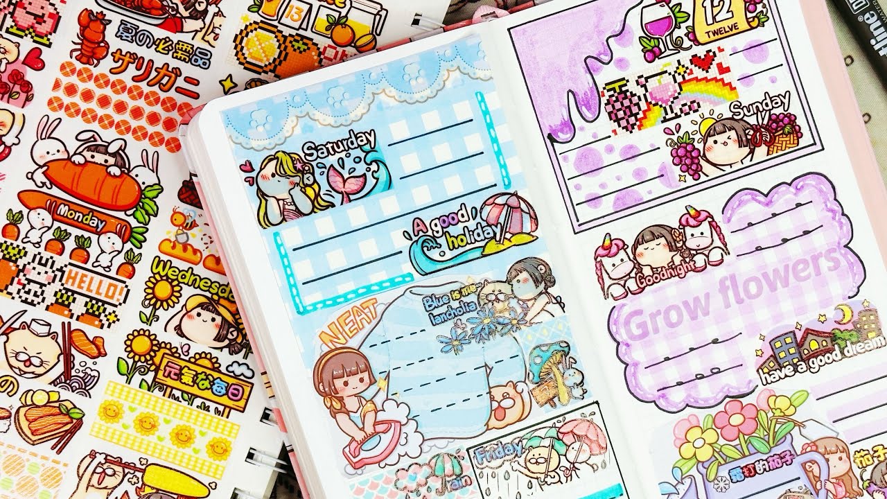 Sticker journal🌈cute kawaii sticker🎀immersive ASMR sticker🌈手帳拼貼 - YouTube