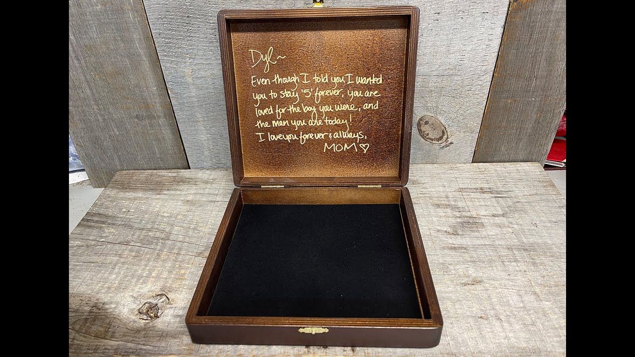 Handwriting engraved into this custom wooden keepsake box - YouTube
