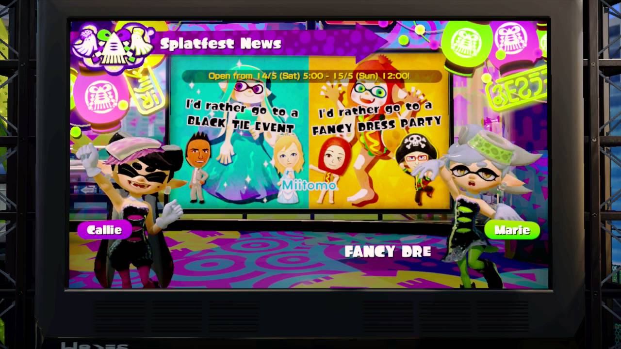 Splatoon Black Tie Event vs Fancy Dress Party Miitomo Splatfest ...