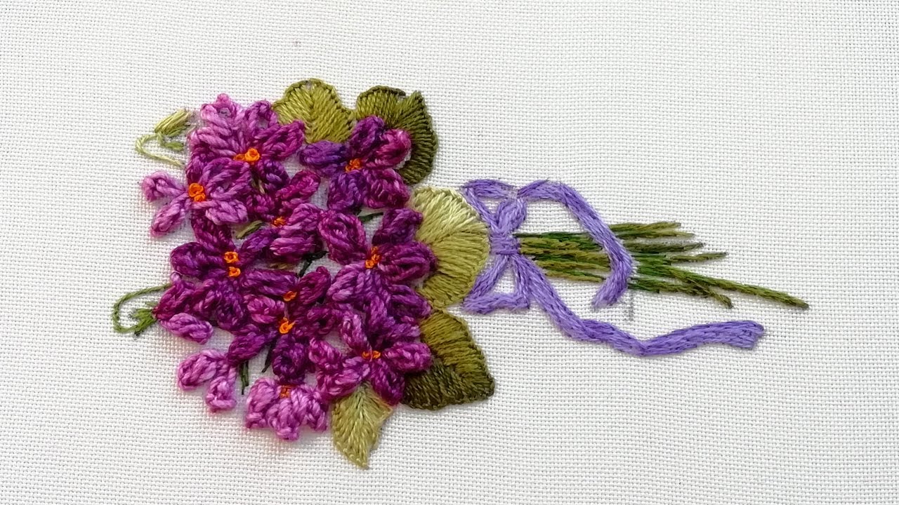 Flowers field violets | 3D embroidery bouquet| loop chain stitch - YouTube