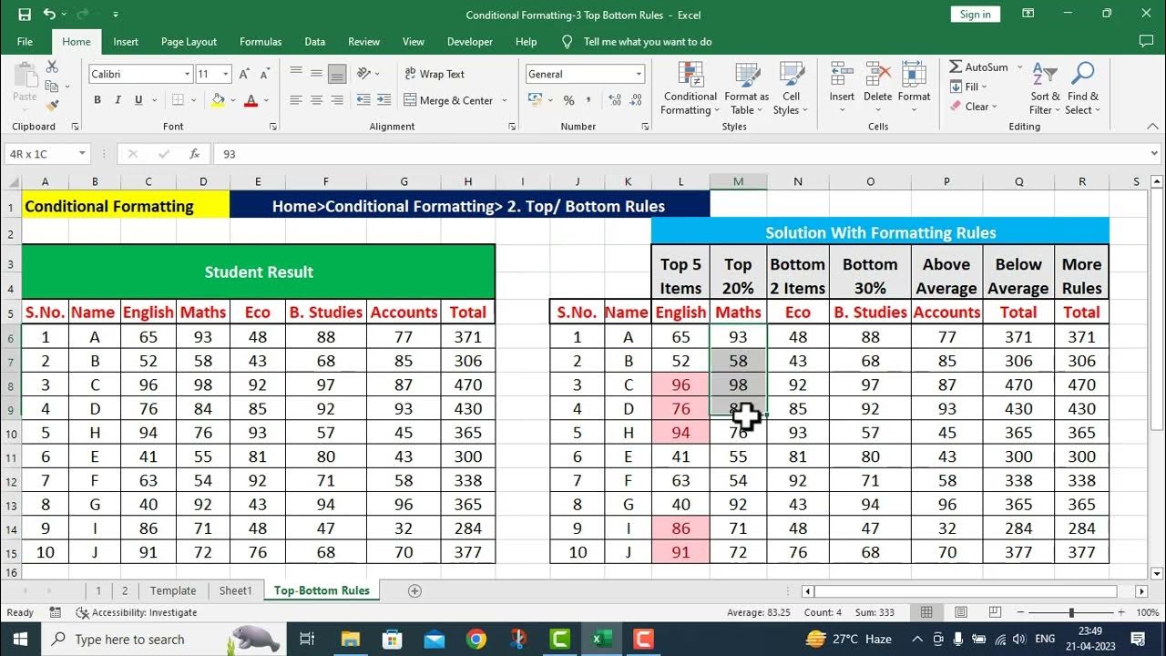 Conditional Formatting 3 Top Bottom Rules - YouTube