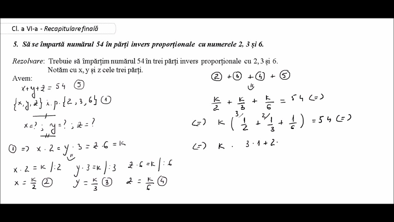 Cl a VI-a - Recapitulare finală - pb. 5 - impart nr in trei parti ...