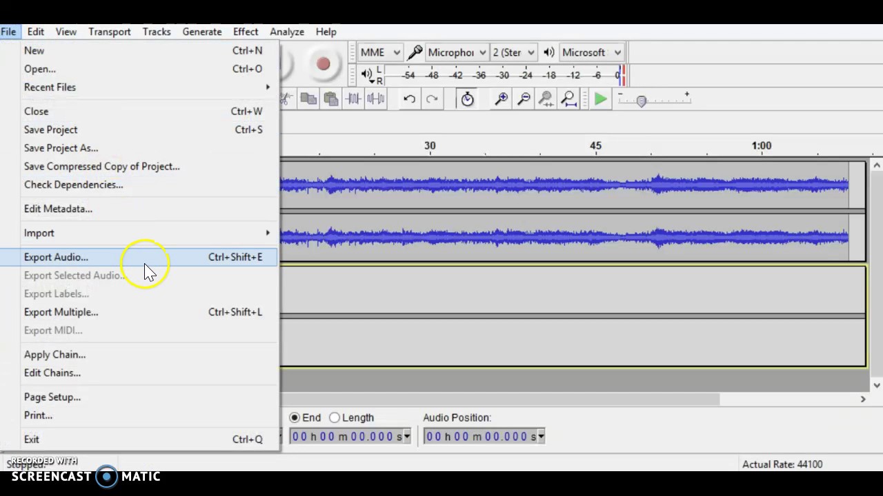 Audacity - recording over soundtrack, exporting - YouTube