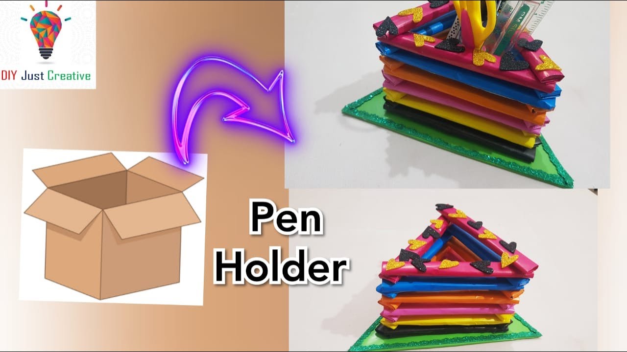 how to make pen holder from cardboard cartons | Cardboard recycling ...