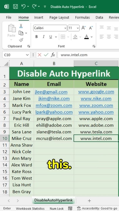 Disable Auto Hyperlink in Excel #ExcelTips - YouTube
