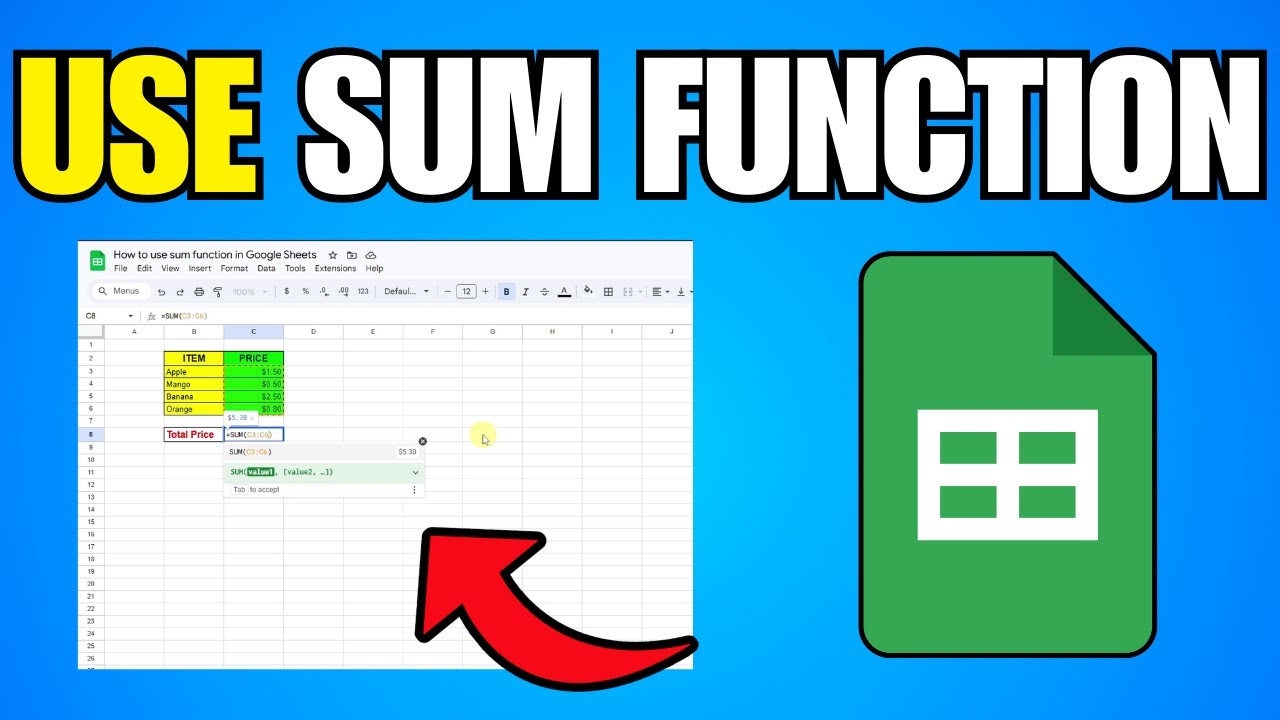 How To Use SUM Function In Google Sheets (Step By Step Guide) - YouTube