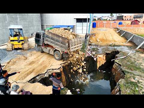 Amazing Landfill Task! Filling by D31P Dozer Push Stone with 5T Dump Truck